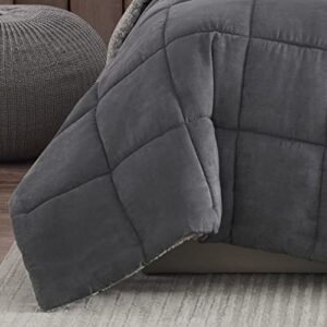 Eddie Bauer - Queen Comforter Set, Reversible Sherpa Bedding with Matching Shams, Cozy & Warm Home Decor (Sherwood Grey, Queen)