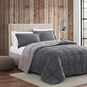 Eddie Bauer - Queen Comforter Set, Reversible Sherpa Bedding with Matching Shams, Cozy & Warm Home Decor (Sherwood Grey, Queen)