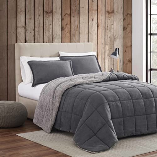 Eddie Bauer - Queen Comforter Set, Reversible Sherpa Bedding with Matching Shams, Cozy & Warm Home Decor (Sherwood Grey, Queen)