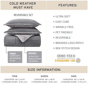 Eddie Bauer - Queen Comforter Set, Reversible Sherpa Bedding with Matching Shams, Cozy & Warm Home Decor (Sherwood Grey, Queen)