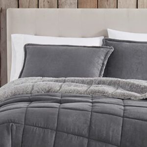 Eddie Bauer - Queen Comforter Set, Reversible Sherpa Bedding with Matching Shams, Cozy & Warm Home Decor (Sherwood Grey, Queen)