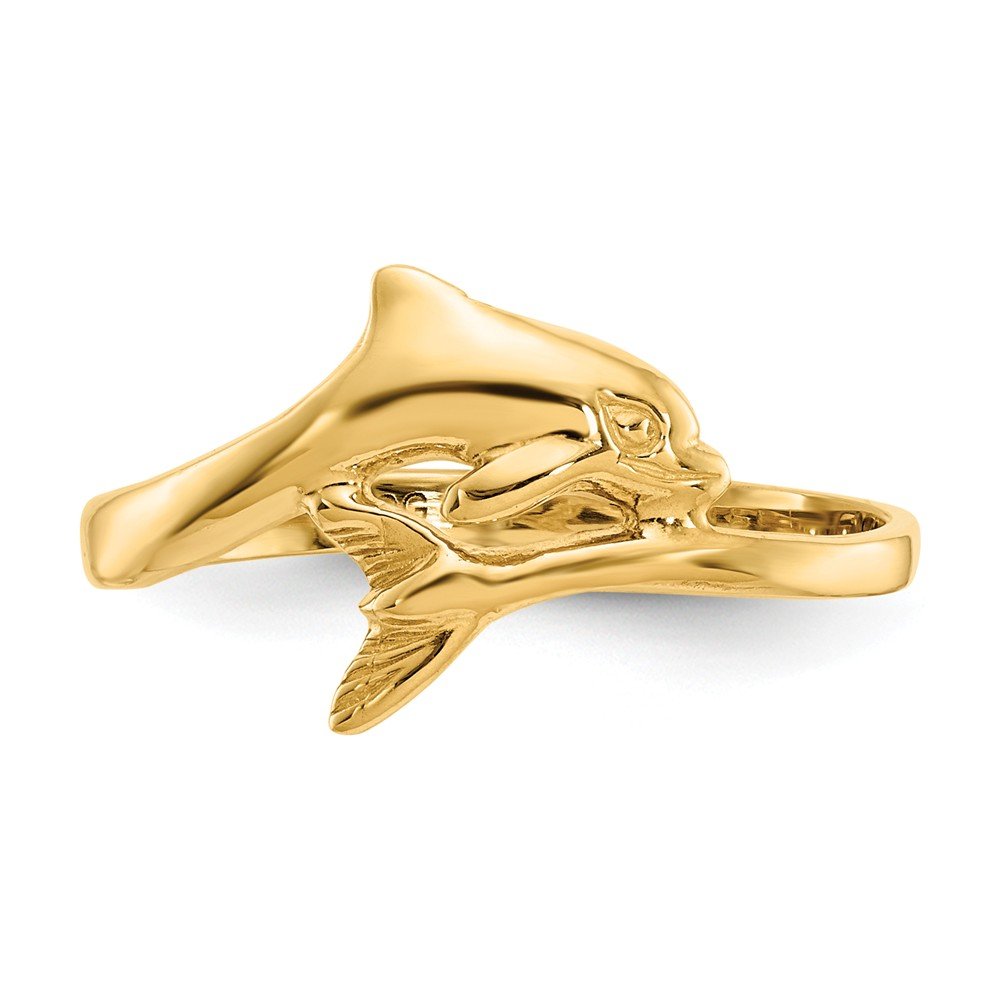 FB Jewels Solid 14K Yellow Gold Dolphin Ring Size 4