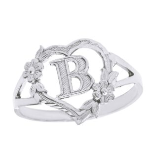 calirosejewelry sterling silver initial alphabet heart personalized ring (size 10.5) - letter b