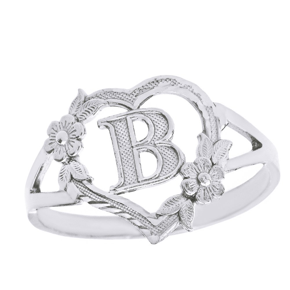 CaliRoseJewelry Sterling Silver Initial Alphabet Heart Personalized Ring (Size 10.5) - Letter B