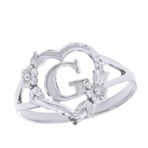 calirosejewelry sterling silver initial alphabet heart personalized ring (size 6) - letter g