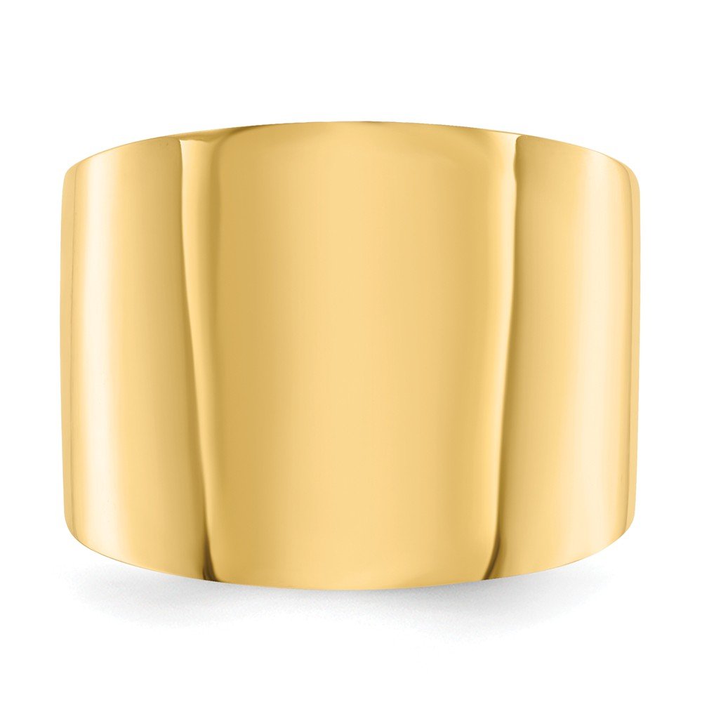 FB Jewels Solid 14K Yellow Gold 15mm Flat-Top Tapered Cigar Wedding Band Ring Size 8.5