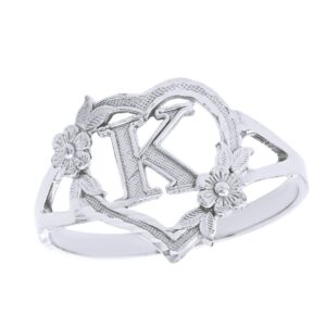 calirosejewelry sterling silver initial alphabet heart personalized ring (size 10.25) - letter k