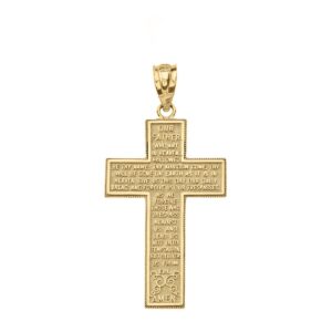 solid 14k yellow gold our father lord's prayer cross pendant