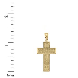 Solid 14k Yellow Gold Our Father Lord's Prayer Cross Pendant