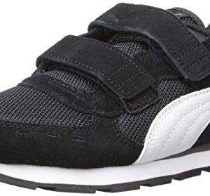 PUMA Unisex-Baby Vista V Sneaker, Black-White, 4 M US Toddler