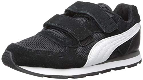 PUMA Unisex-Baby Vista V Sneaker, Black-White, 4 M US Toddler