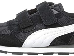 PUMA Unisex-Baby Vista V Sneaker, Black-White, 4 M US Toddler