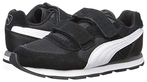 PUMA Unisex-Baby Vista V Sneaker, Black-White, 4 M US Toddler