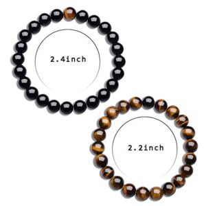 Wanmei 8mm Black Matte Agate & Tiger Eye Healing Energy Stone Beads Distance Bracelets For Couples(2 pcs)