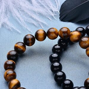 Wanmei 8mm Black Matte Agate & Tiger Eye Healing Energy Stone Beads Distance Bracelets For Couples(2 pcs)