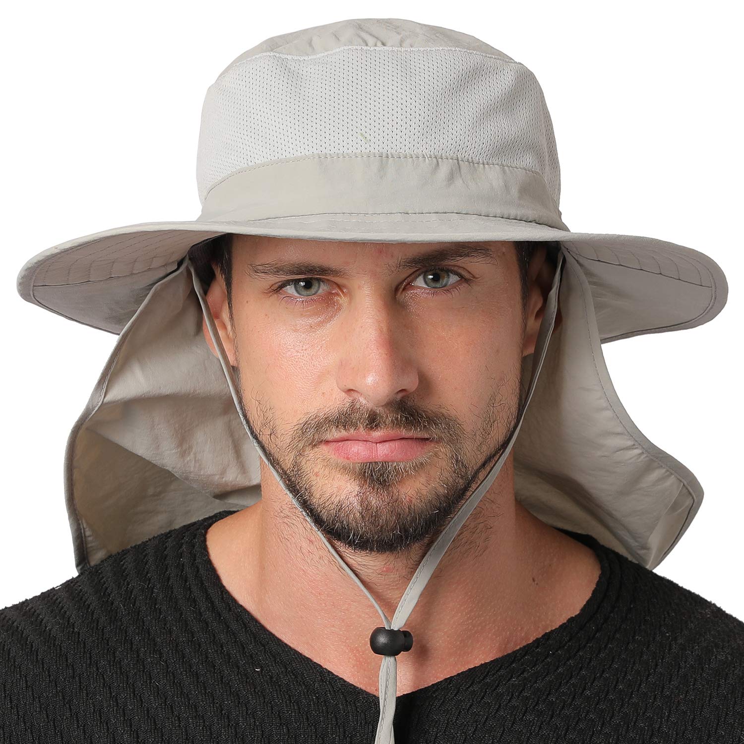 JORMATT Outdoor Fishing Sun Hat UV Protection Wide Brim Sun Hat with Flap Neck Cover Breathable Safari Cap Unisex UPF 50+, Light Gray