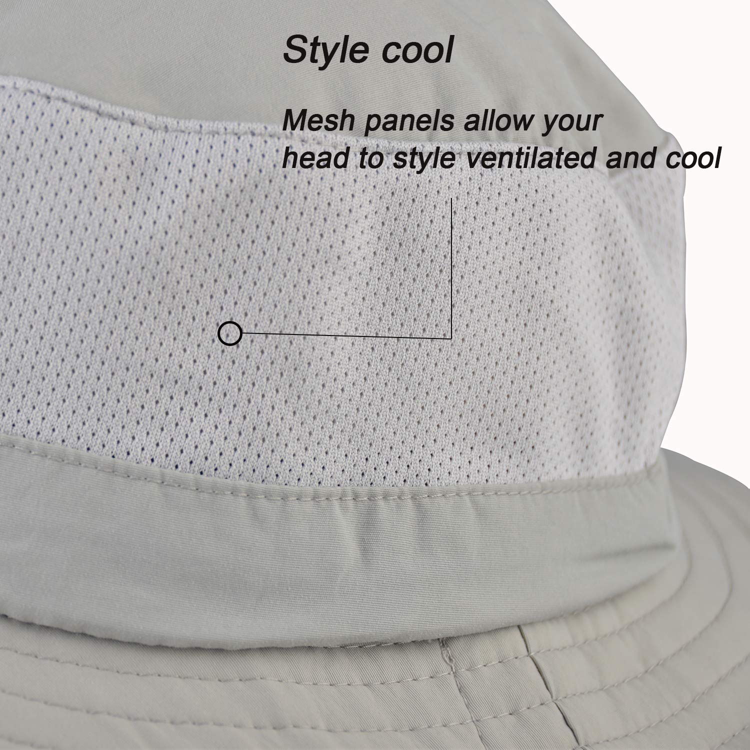 JORMATT Outdoor Fishing Sun Hat UV Protection Wide Brim Sun Hat with Flap Neck Cover Breathable Safari Cap Unisex UPF 50+, Light Gray