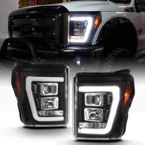 acanii - for 2011-2016 ford f250 f350 superduty black led tube projector headlights headlamps replacement set left+right