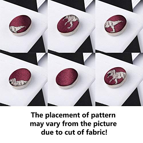 Burgundy Tie Set Silk Tie Pocket Square Cufflinks Dinosaur Pattern