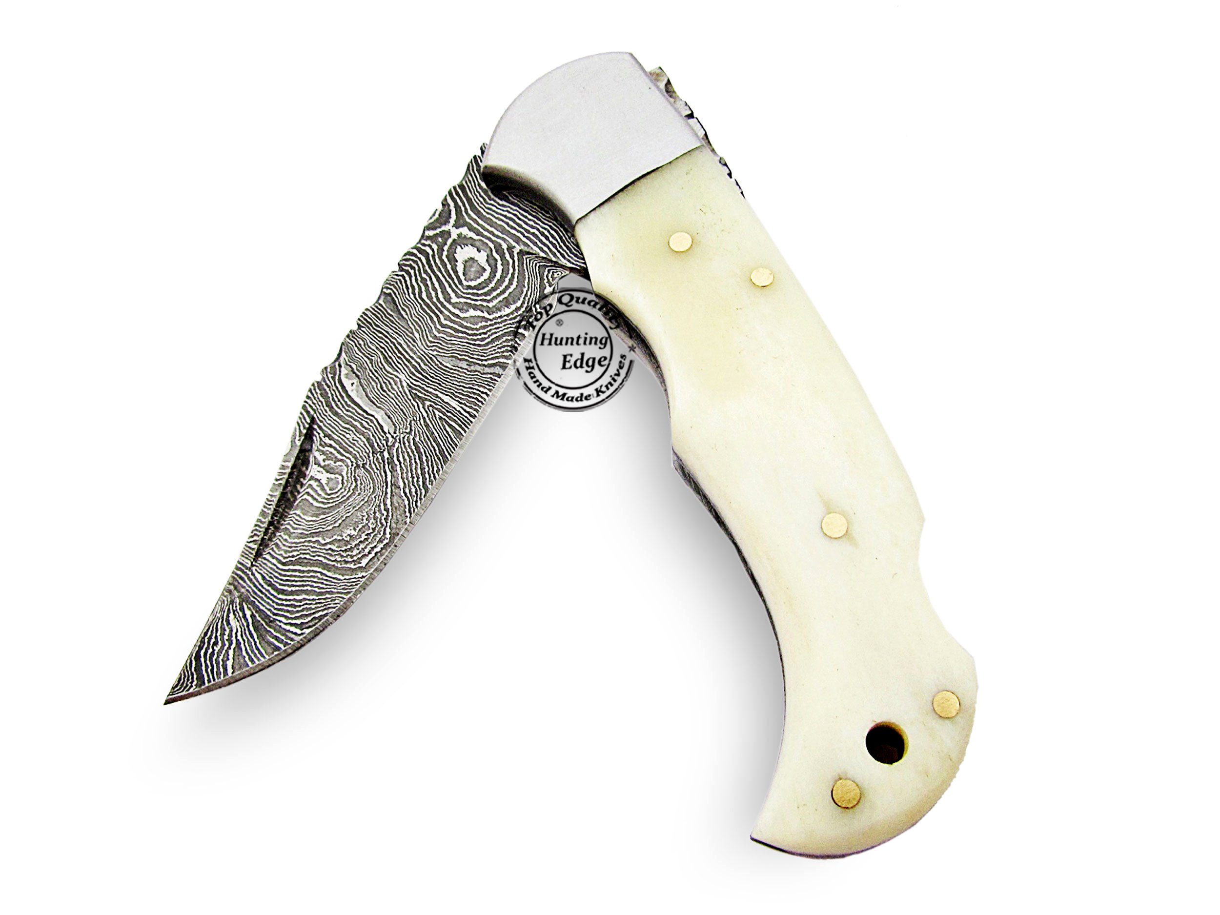 Hunting Edge Camel Bone 6.5'' 100% Handmade Damascus Steel Folding Pocket Knife 100% Prime Quality