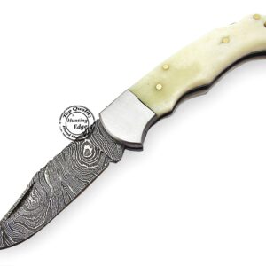 Hunting Edge Camel Bone 6.5'' 100% Handmade Damascus Steel Folding Pocket Knife 100% Prime Quality