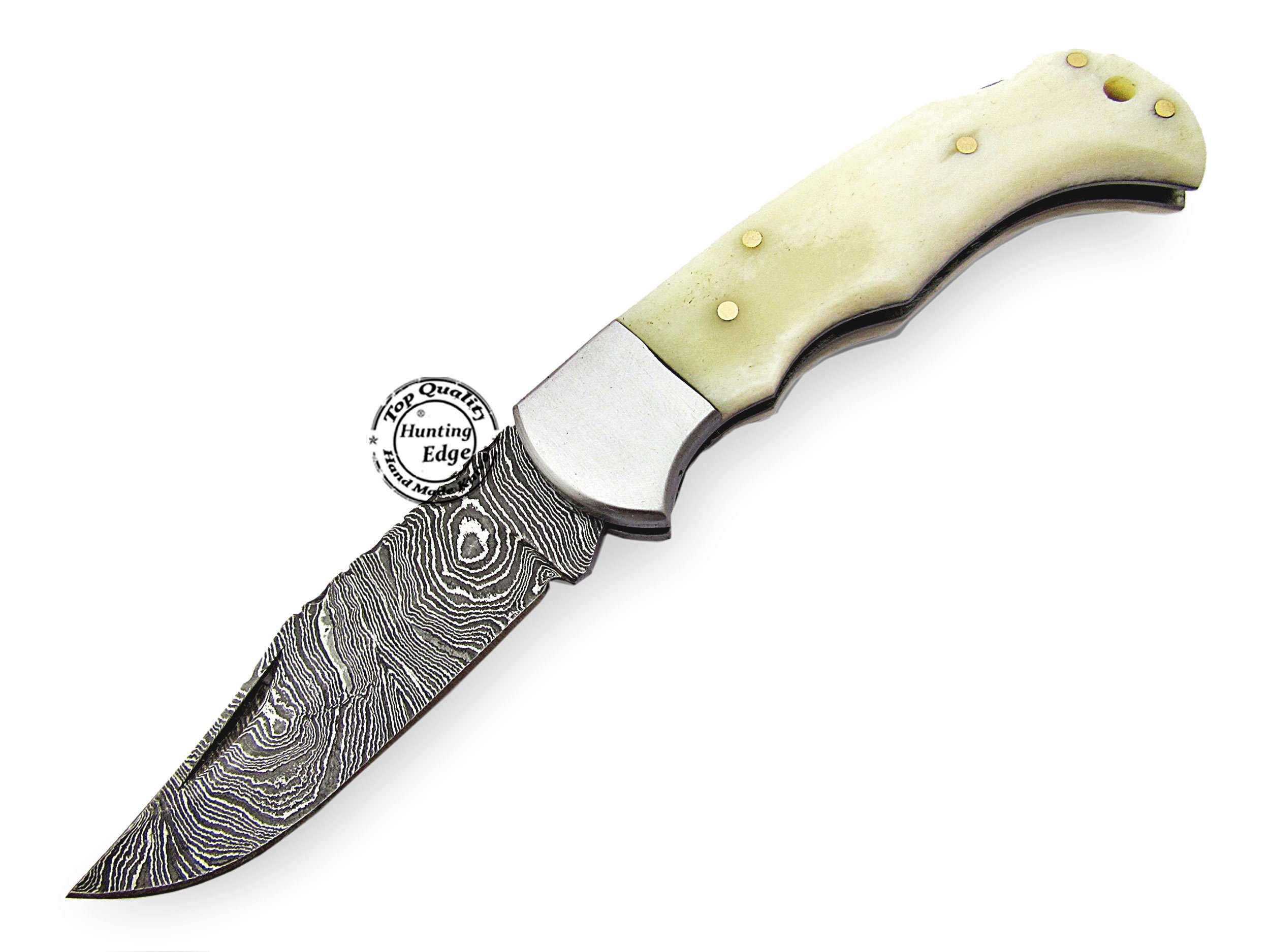 Hunting Edge Camel Bone 6.5'' 100% Handmade Damascus Steel Folding Pocket Knife 100% Prime Quality