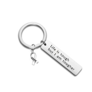 cancer awareness keychain life is tough but i am tougher keychain survivor jewelry recovery jewelry cancer awareness gifts (silver)