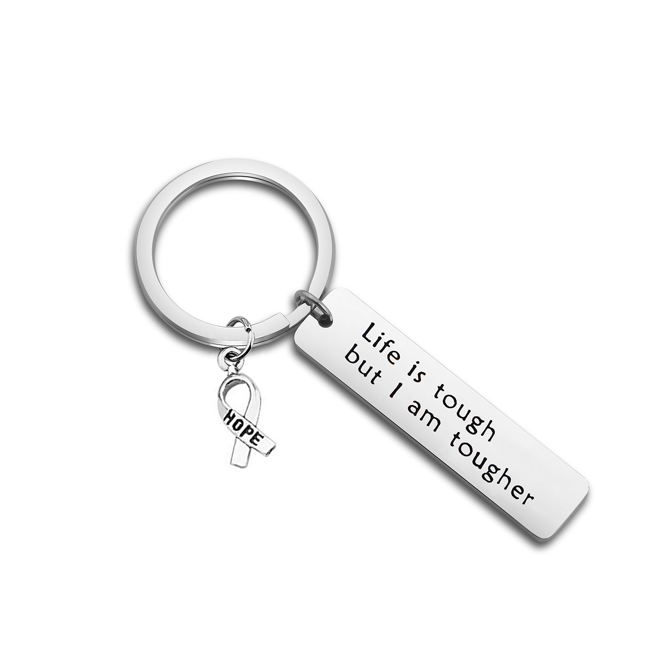 Cancer Awareness Keychain Life is Tough But I Am Tougher Keychain Survivor Jewelry Recovery Jewelry Cancer Awareness Gifts (silver)