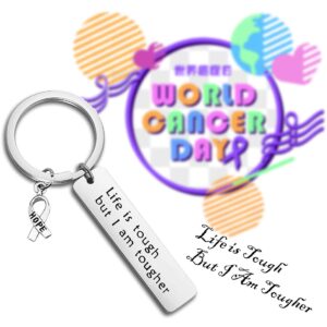 Cancer Awareness Keychain Life is Tough But I Am Tougher Keychain Survivor Jewelry Recovery Jewelry Cancer Awareness Gifts (silver)