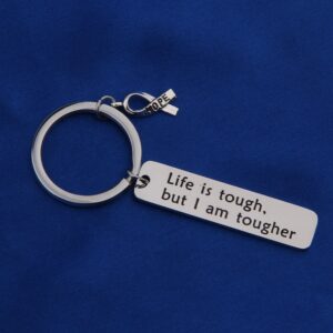 Cancer Awareness Keychain Life is Tough But I Am Tougher Keychain Survivor Jewelry Recovery Jewelry Cancer Awareness Gifts (silver)