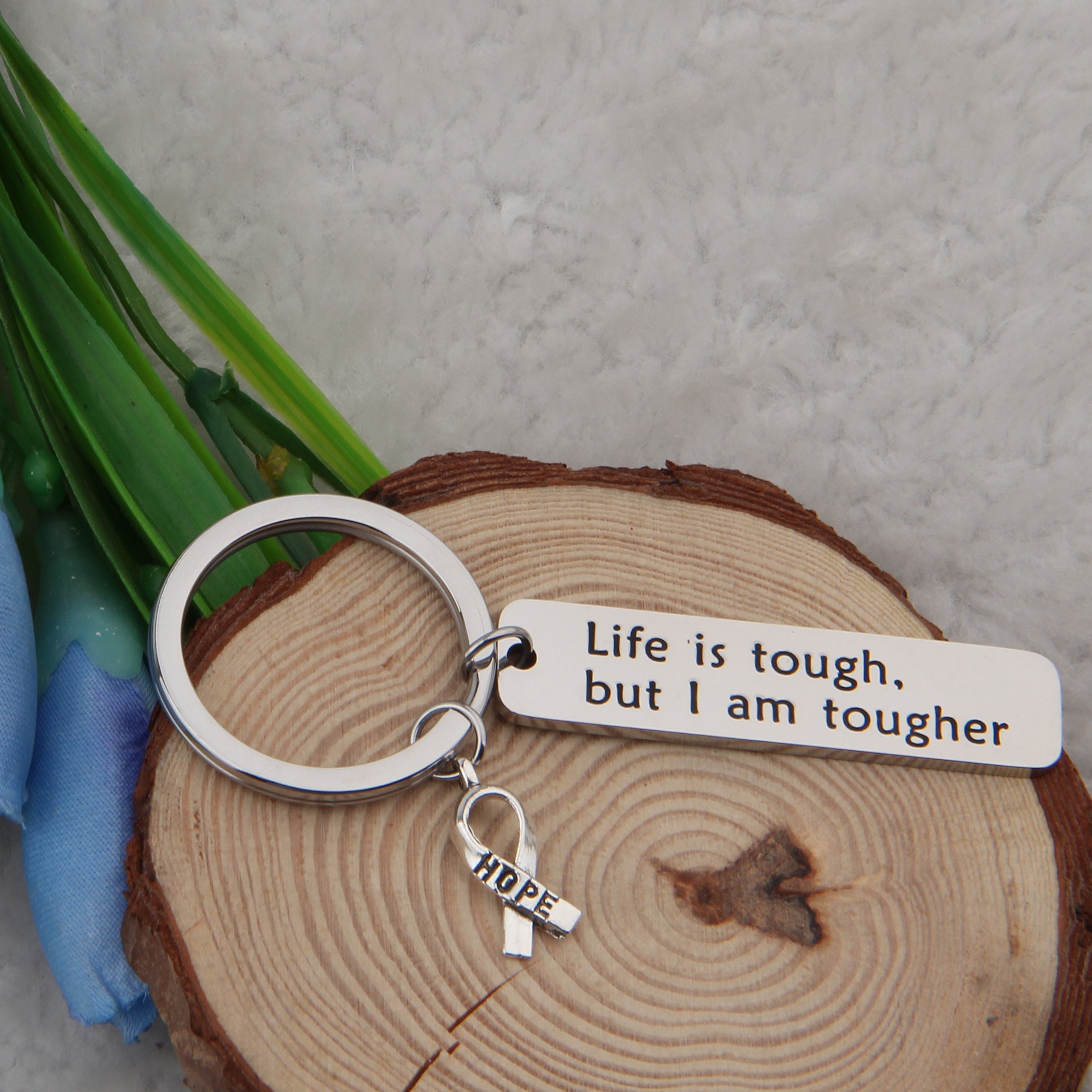 Cancer Awareness Keychain Life is Tough But I Am Tougher Keychain Survivor Jewelry Recovery Jewelry Cancer Awareness Gifts (silver)