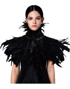 l'vow black feather shrug cape raven crow shawl collar maleficent halloween black swan costumes for women(black003)