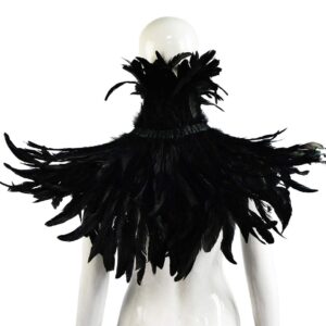 L'VOW Black Feather Shrug Cape Raven Crow Shawl Collar Maleficent Halloween Black Swan Costumes for Women(Black003)