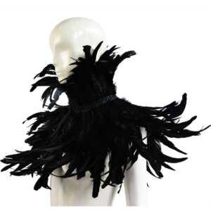 L'VOW Black Feather Shrug Cape Raven Crow Shawl Collar Maleficent Halloween Black Swan Costumes for Women(Black003)