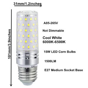 K JINGKELAI LED Candle Bulb, 15W Equivalent to 120W Incandescent, Cool White 6000K, 4 Pack, E26/E27 Medium Base, Non-Dimmable