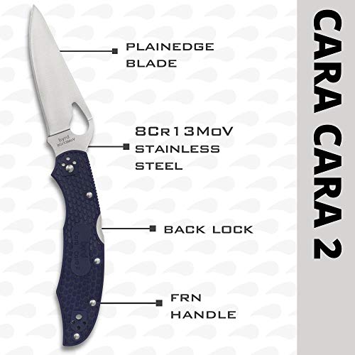 Spyderco Byrd Cara Cara 2 Lightweight Knife with 3.75" Stainless Steel Blade and Blue Non-Slip FRN Handle - PlainEdge - BY03PBL2