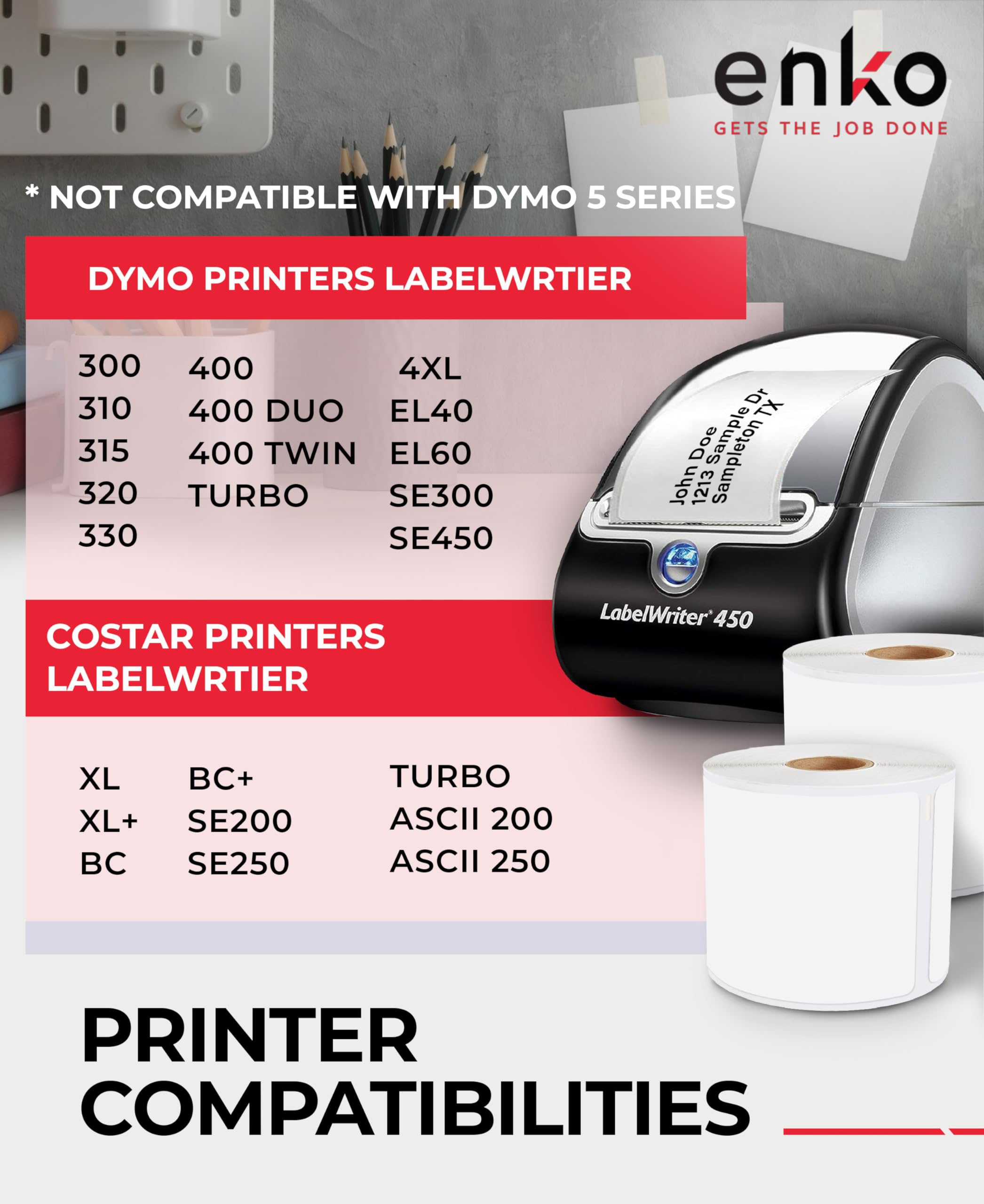 enKo (24 Rolls, 5280 Labels) Address & Shipping Labels 30323 (2-1/8 x 4") Compatible for Dymo LabelWriter