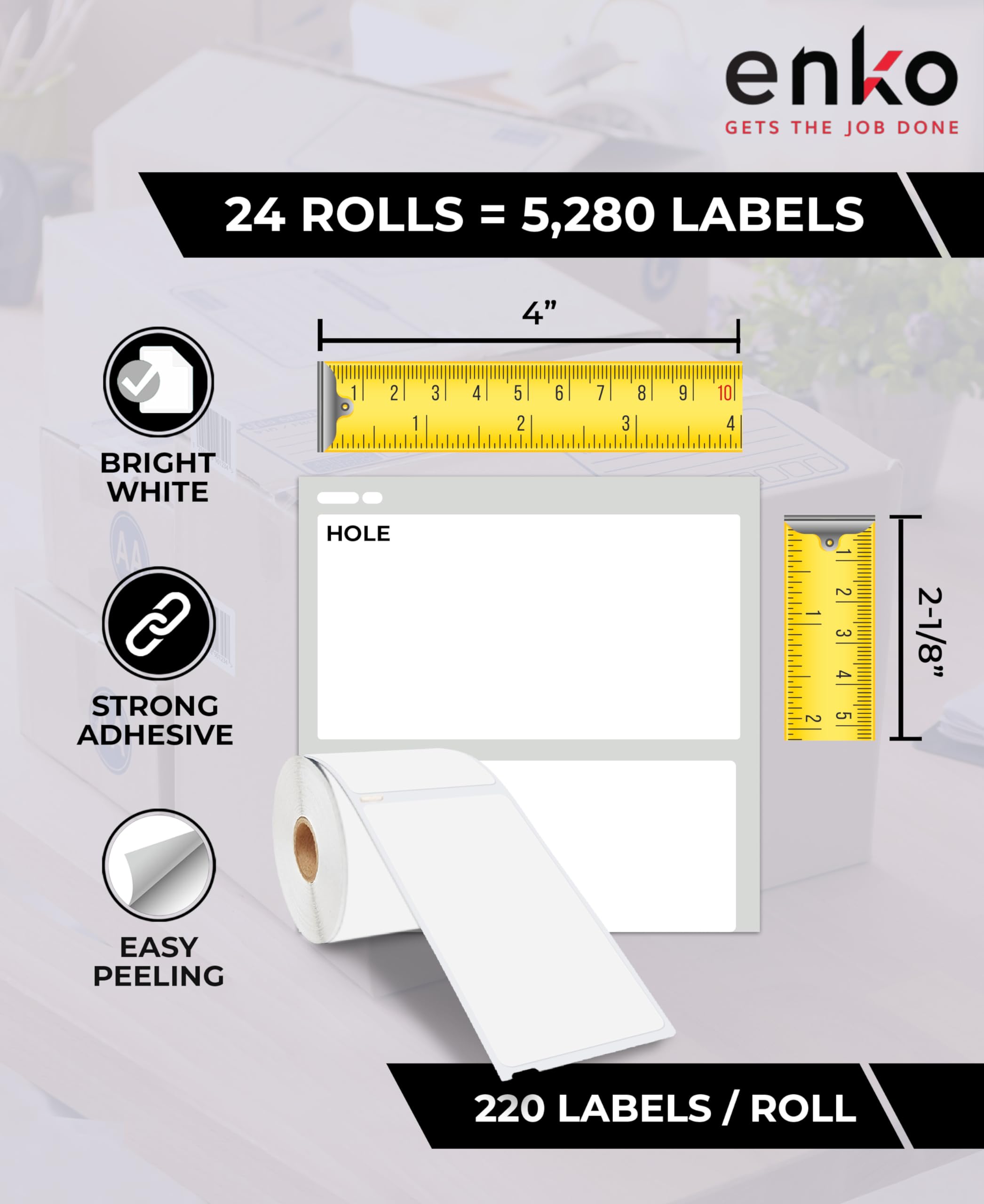 enKo (24 Rolls, 5280 Labels) Address & Shipping Labels 30323 (2-1/8 x 4") Compatible for Dymo LabelWriter