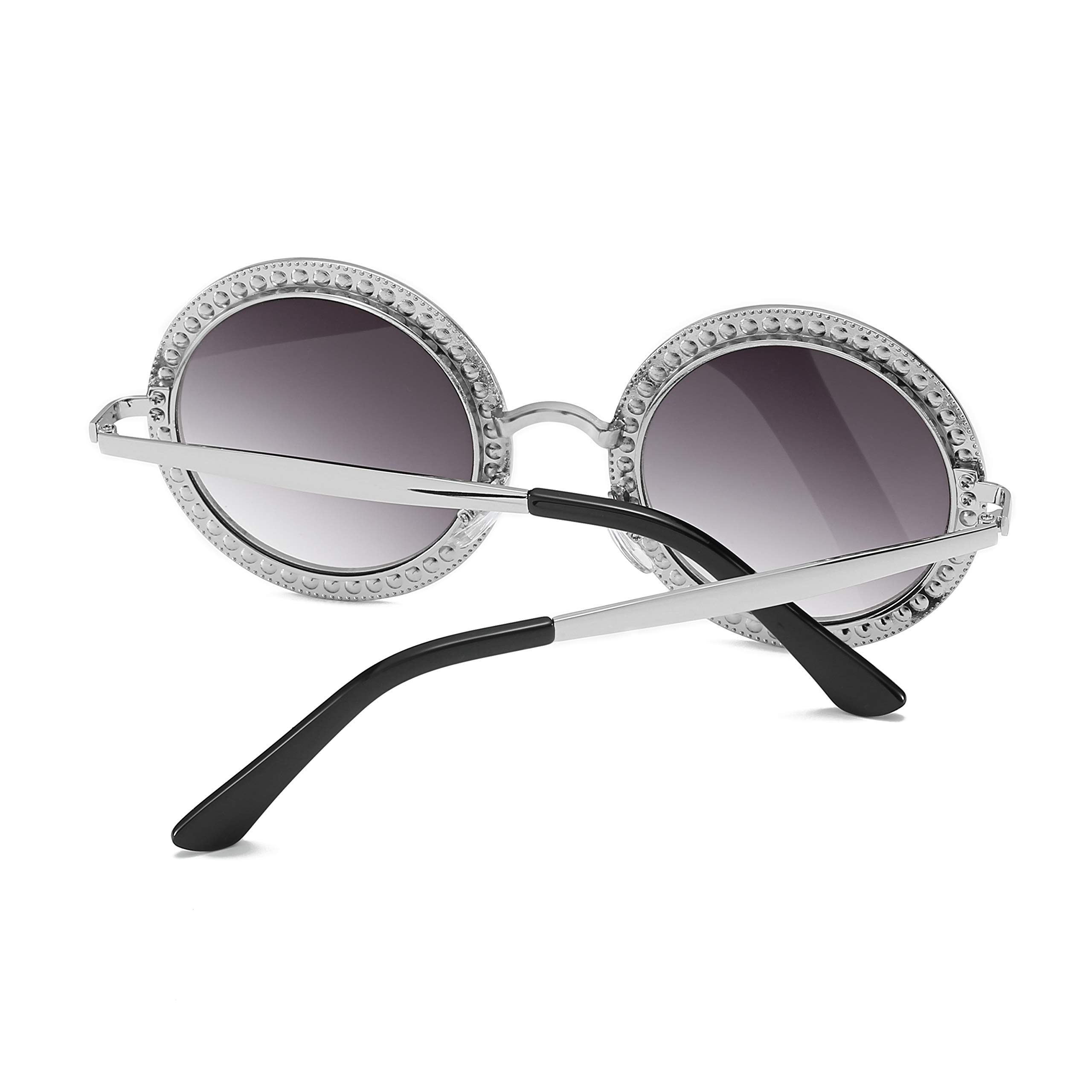 ADE WU Rhinestone Sunglasses Round Oversized Gem Shinning Sunnies for Feastival Party Favor (Silver/White)