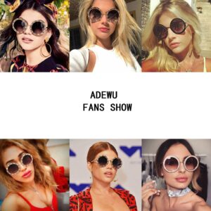 ADE WU Rhinestone Sunglasses Round Oversized Gem Shinning Sunnies for Feastival Party Favor (Silver/White)