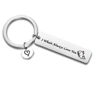 qiier i whale always love you keychain valentines day boyfriend girlfriend gift (silver)