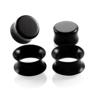 hqla 2 pairs black natural obsidian stone/ultra-thin silicone ear gauges plugs tunnels expanders stretcher body piercing jewelry,2g-5/8''(6mm-16mm) … (0g(8mm))