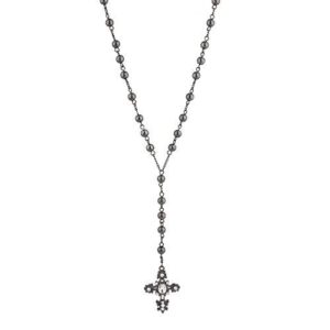 lux accessories crystal black rosary catholic rhinestone long cross beads chain necklace