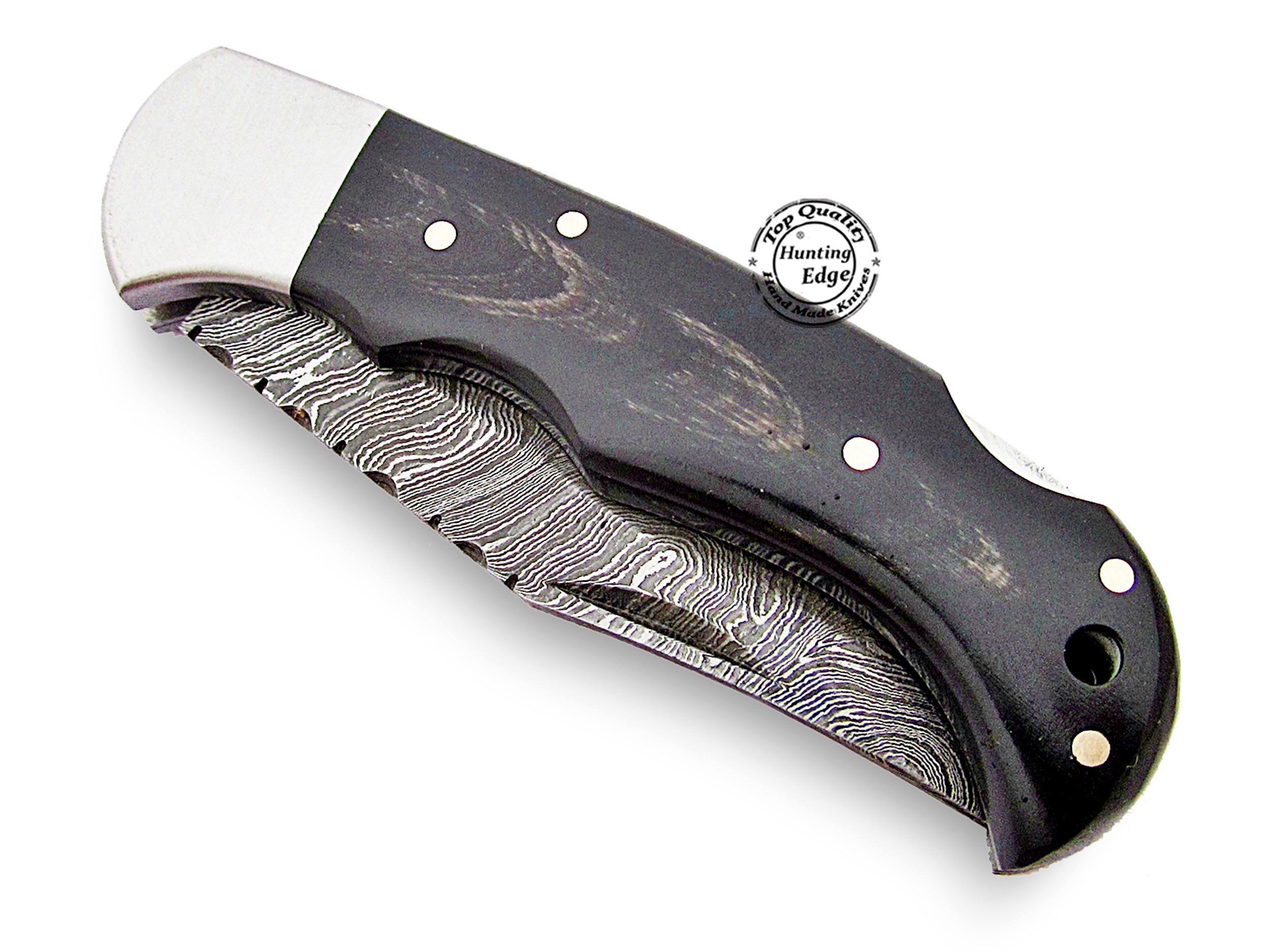 Hunting Edge Buffalo Horn 6.5'' 100% Handmade Damascus Steel Folding Pocket Knife 100% Prime Quality