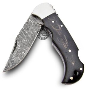 Hunting Edge Buffalo Horn 6.5'' 100% Handmade Damascus Steel Folding Pocket Knife 100% Prime Quality