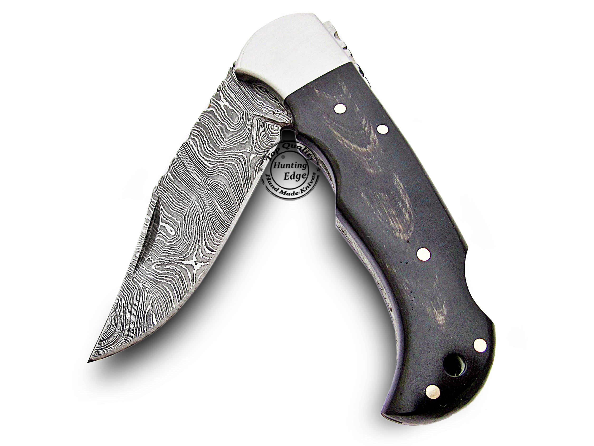 Hunting Edge Buffalo Horn 6.5'' 100% Handmade Damascus Steel Folding Pocket Knife 100% Prime Quality