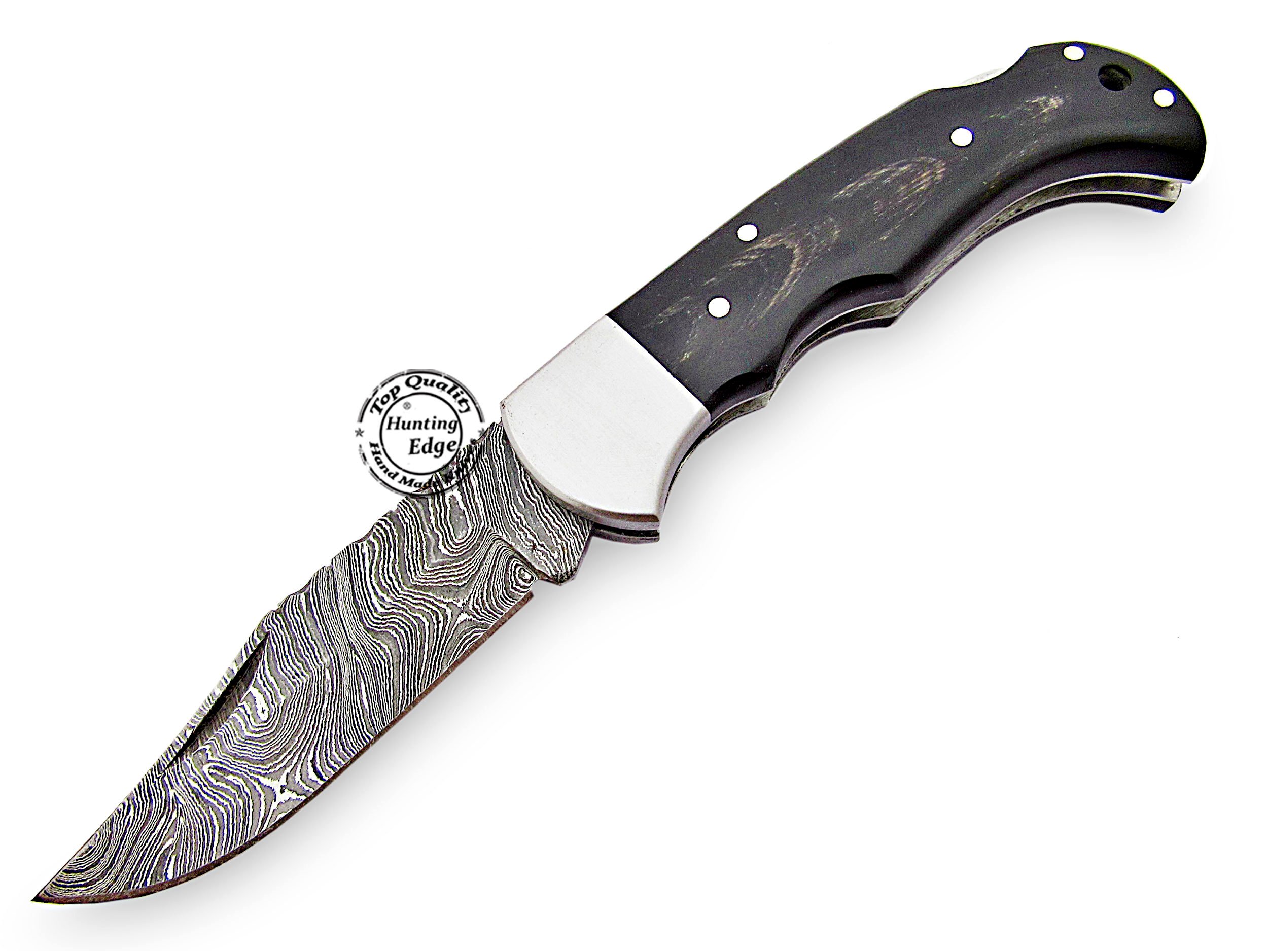 Hunting Edge Buffalo Horn 6.5'' 100% Handmade Damascus Steel Folding Pocket Knife 100% Prime Quality