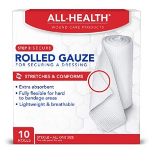 all health rolled gauze pads 3 x 2.5 yds for cleaning or covering wounds, white, 10 count