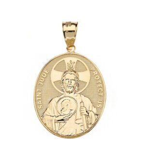 solid 10k yellow gold saint jude thaddeus protect us oval pendant