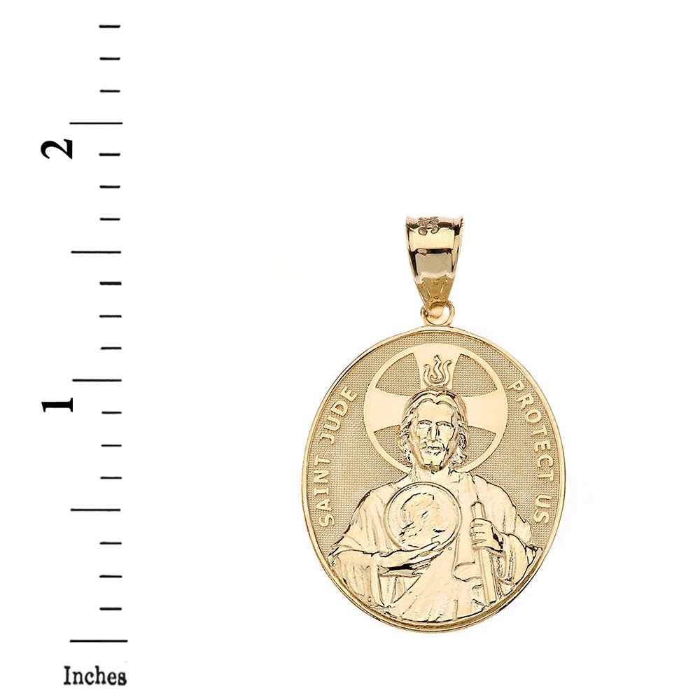 Solid 10k Yellow Gold Saint Jude Thaddeus Protect Us Oval Pendant